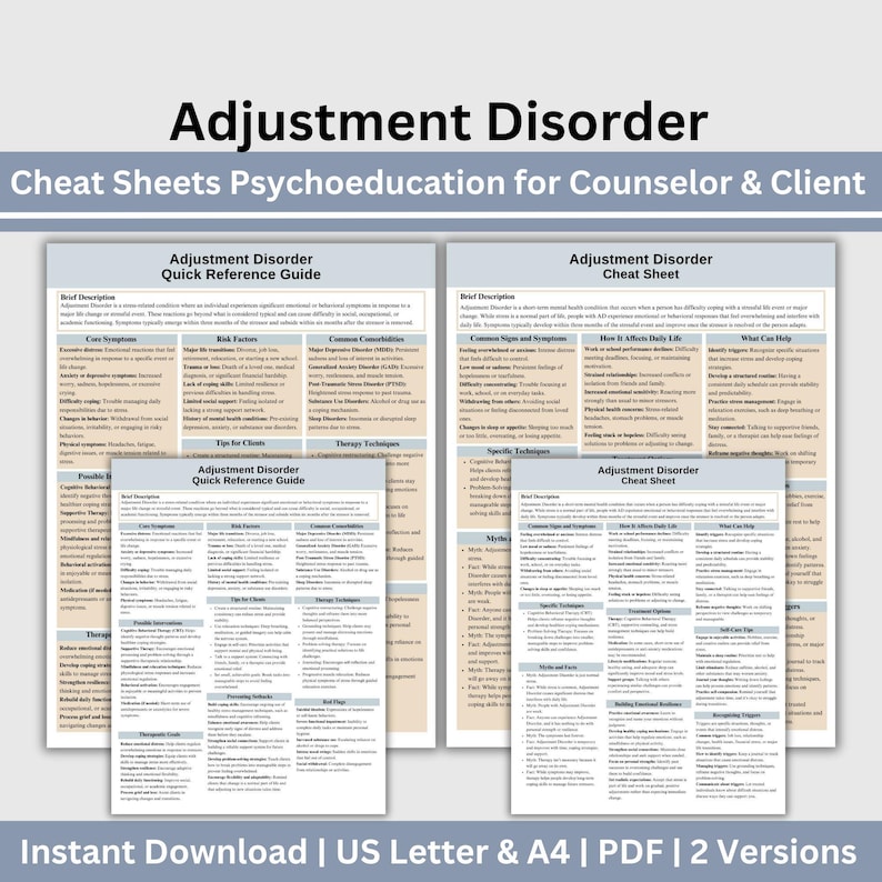 Adjustment Disorder Cheat Sheet, 2 IN 1 Psychoeducation for Client and ...