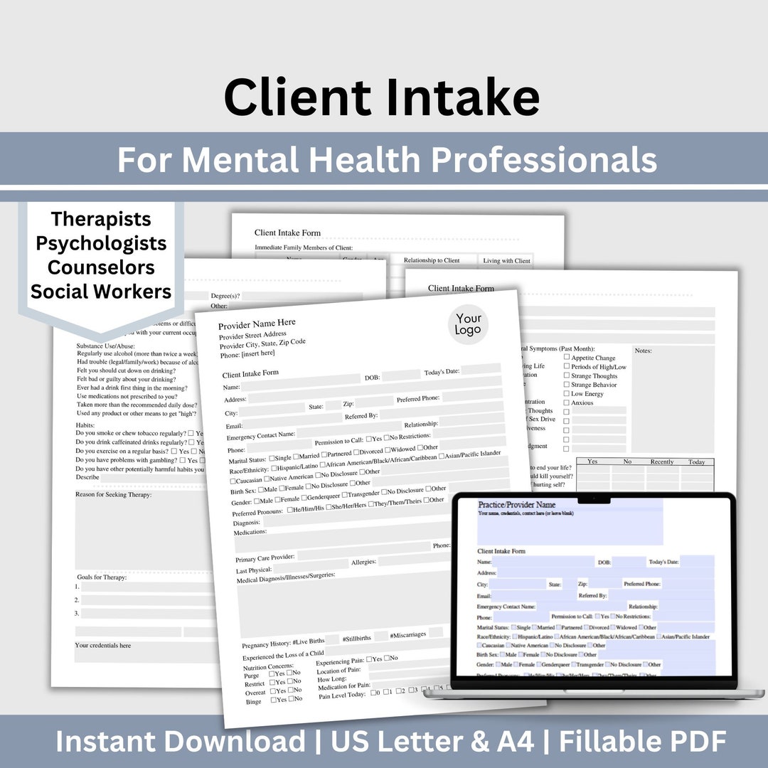 Therapist Client Intake Form: Fillable PDF Template - Etsy