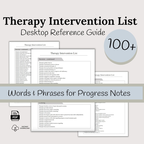 Therapist Intervention List - Etsy