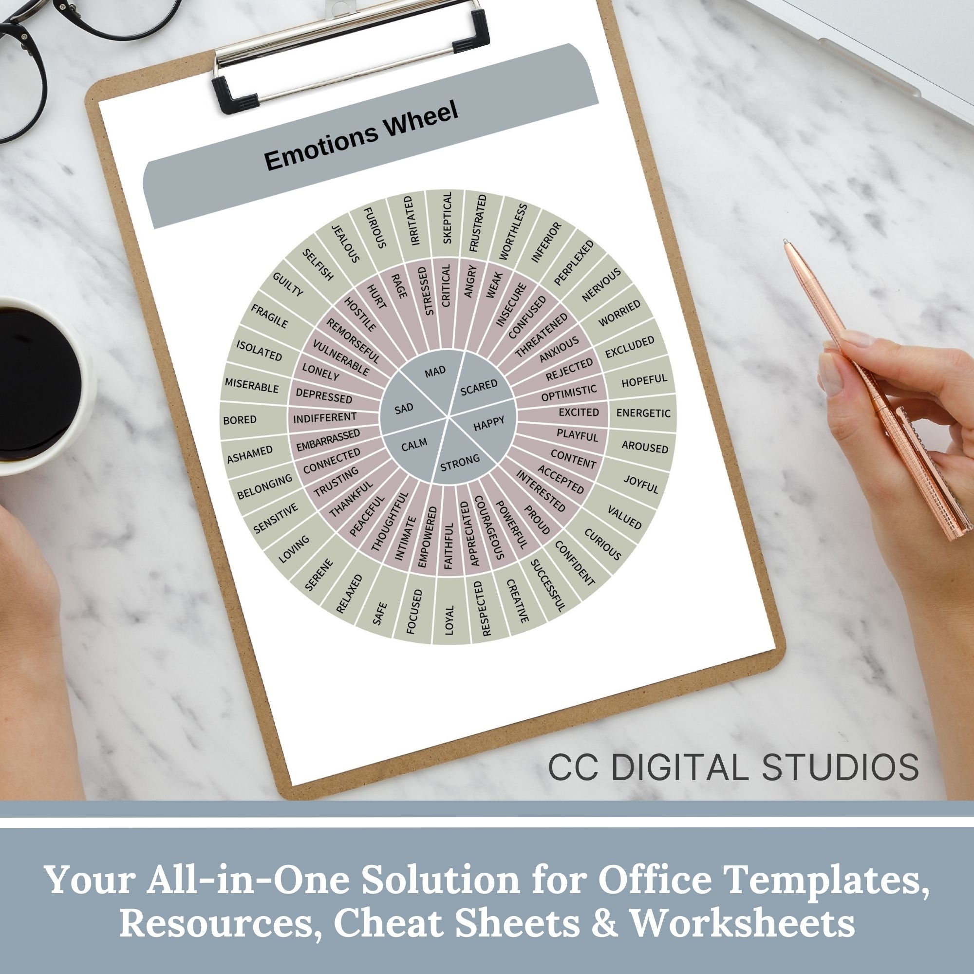 Emotion Wheel and Feelings List, Therapy Tool, Feelings Wheel ...