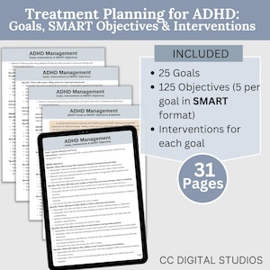 ADHD SMART Goals Planner Objectives Treatment Planning Tool for ADHD ...