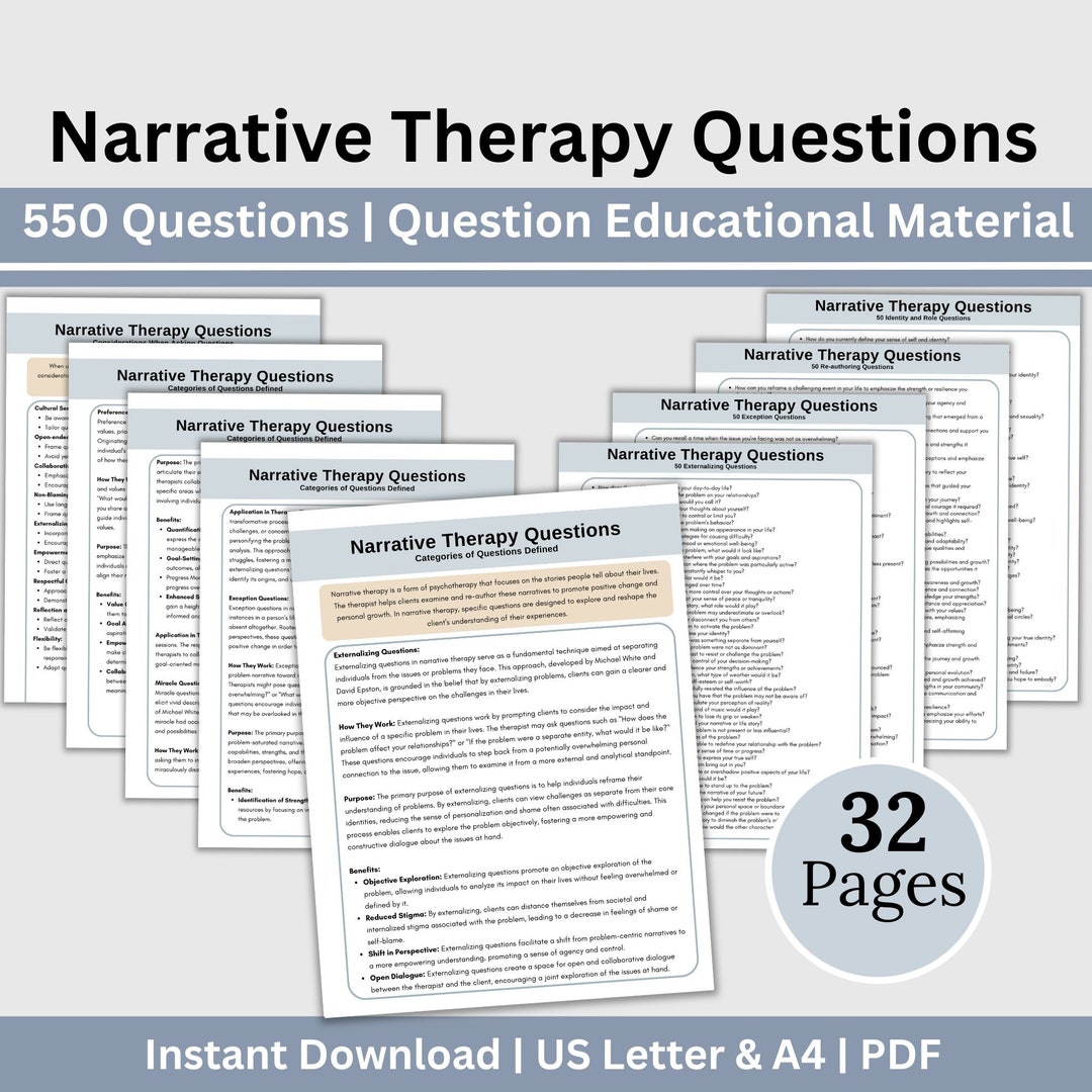 Therapy Questions for Narrative Therapy, Therapy Resource Cheat Sheet ...
