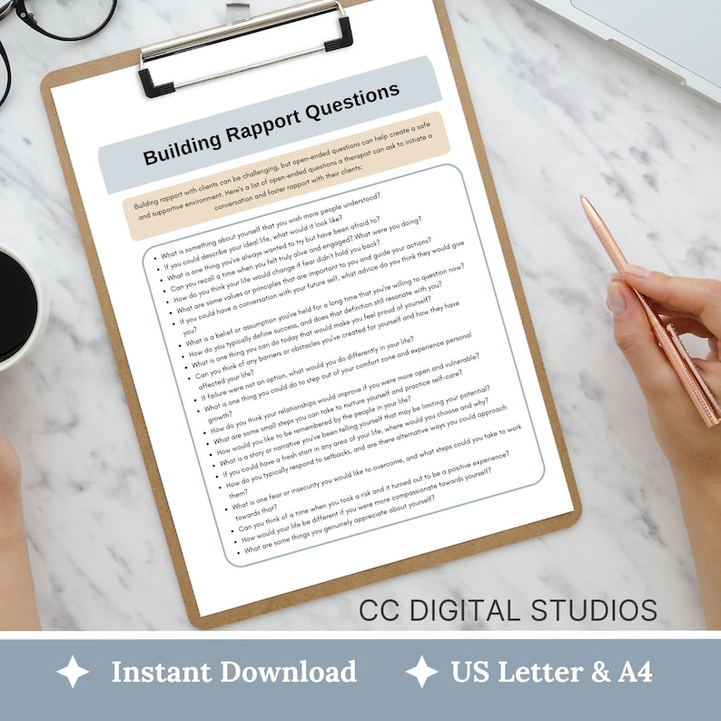 Therapy Questions Cheat Sheet: Rapport Building Conversation Starters ...