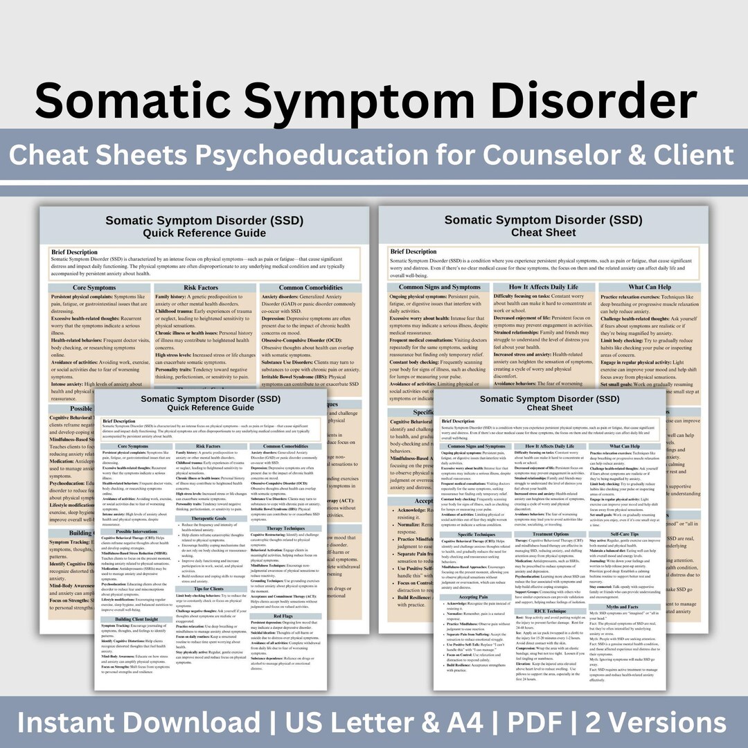 Somatic Symptom Disorder Cheat Sheet: Counselor & Client ...
