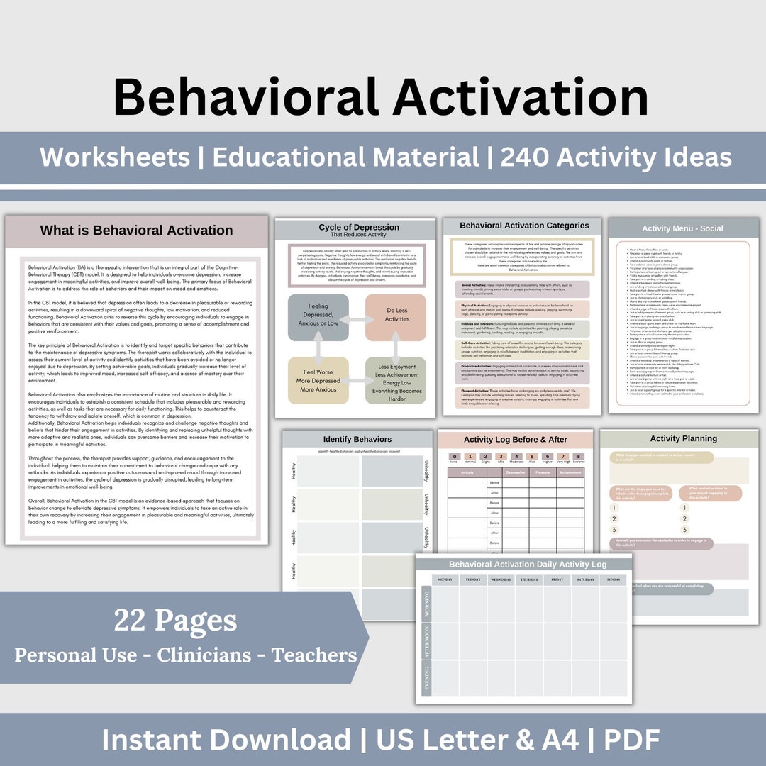 CBT Therapy Worksheets Behavioral Activation, Therapy Resources, Mental ...