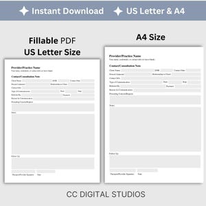 Therapy Contact Note, Fillable PDF Consultation Form, Therapy Note ...