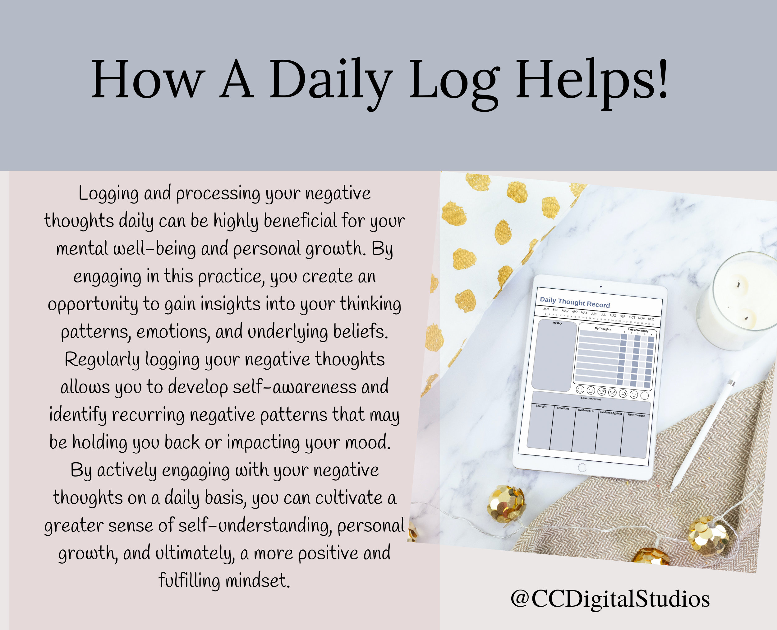 Daily Thought Log, Thought Challenging Worksheet, Cognitive Distortions ...