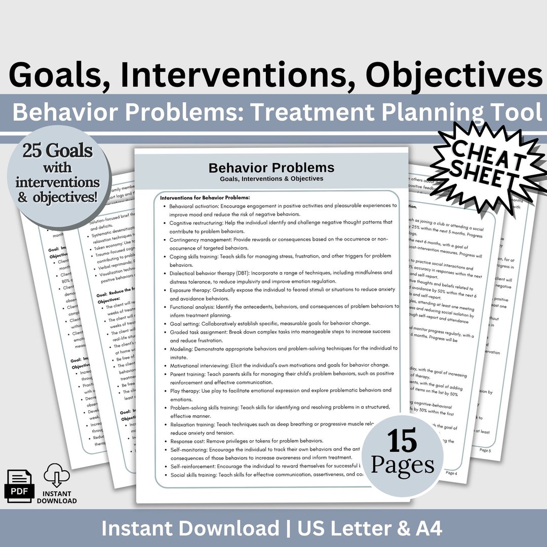 Therapy Cheat Sheet for Behavior Problems Treatment Planning, Therapy ...