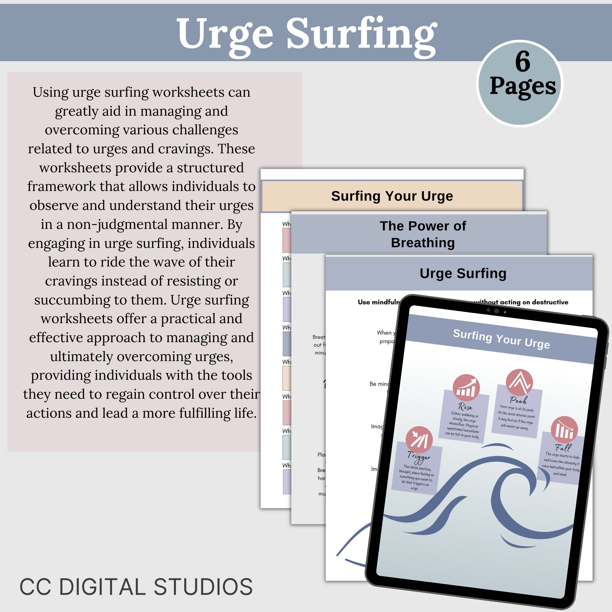 Urge Surfing CBT Worksheets, Addiction Recovery, DBT, Therapy ...