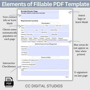 Biopsychosocial Intake Assessment Form, Comprehensive Fillable Template ...