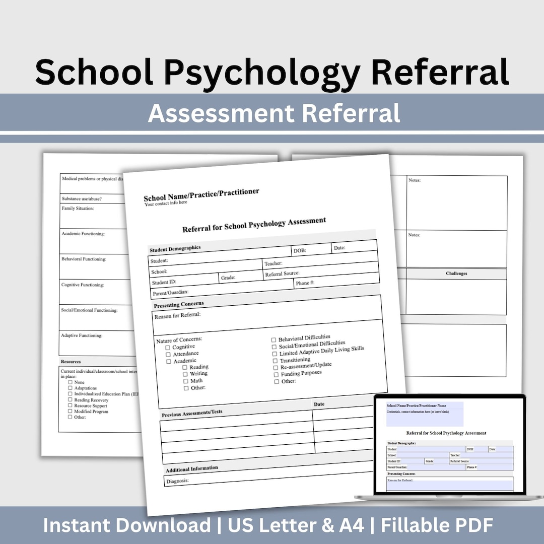 School Psychologist Assessment Referral Form Fillable PDF for ...
