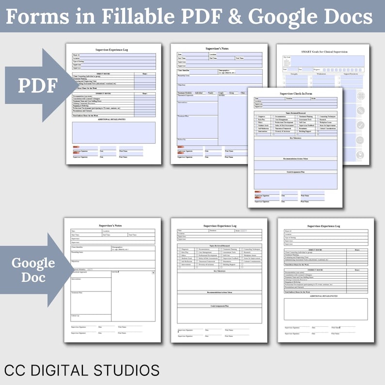 Counseling Supervision Forms: Hours Log, Session Notes (google Docs ...