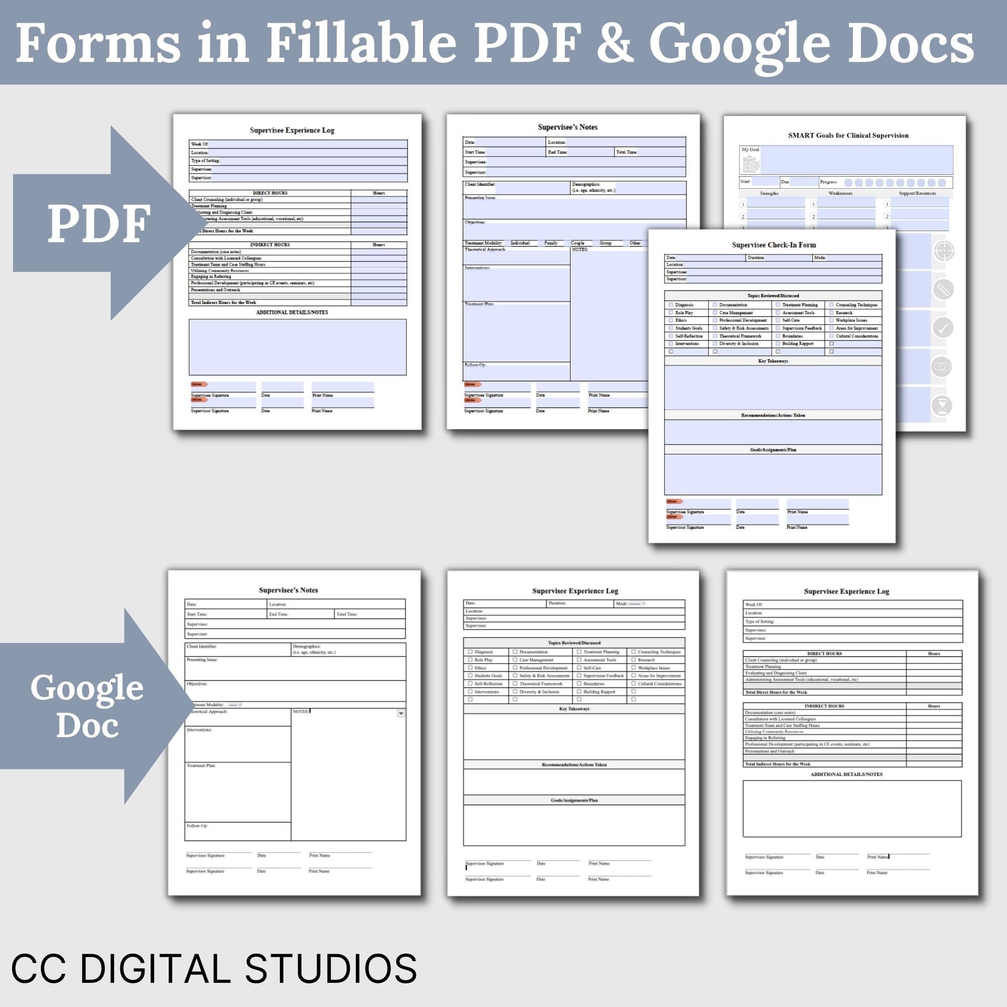 Counseling Supervision Forms: Hours Log, Session Notes (google Docs ...