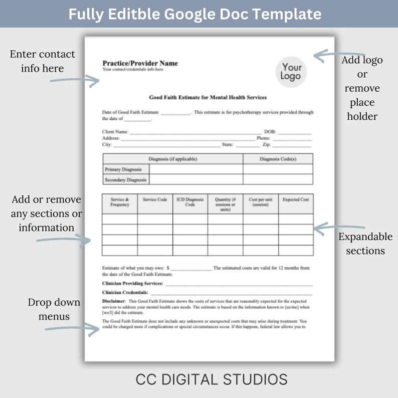 Good Faith Estimate, Google Doc Psychology Private Practice Template ...