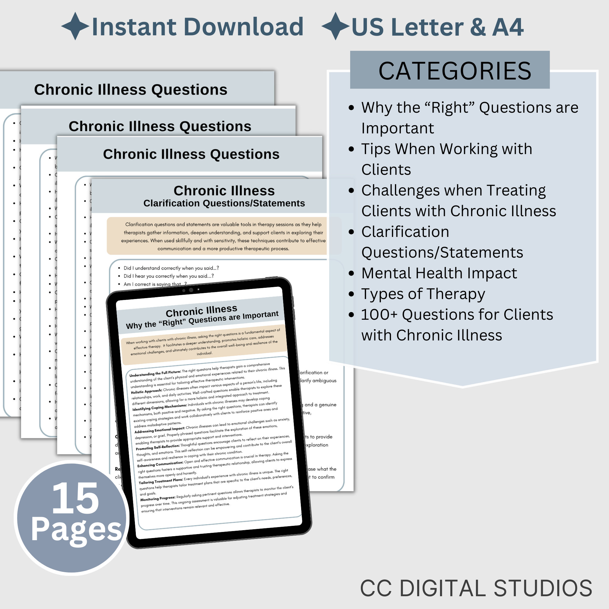 Therapy Questions for Chronic Illness, Therapist Cheat Sheet, Reference ...