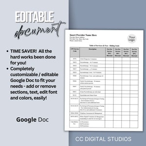 Clinical Fees Template: Sliding Scale for Therapists (google Doc) - Etsy