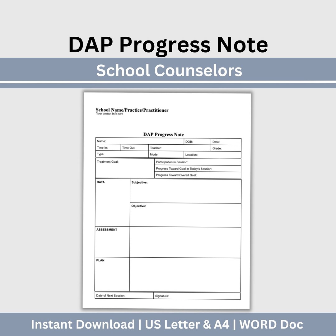 DAP Progress Note for School Counselors, School Psychologist, School ...