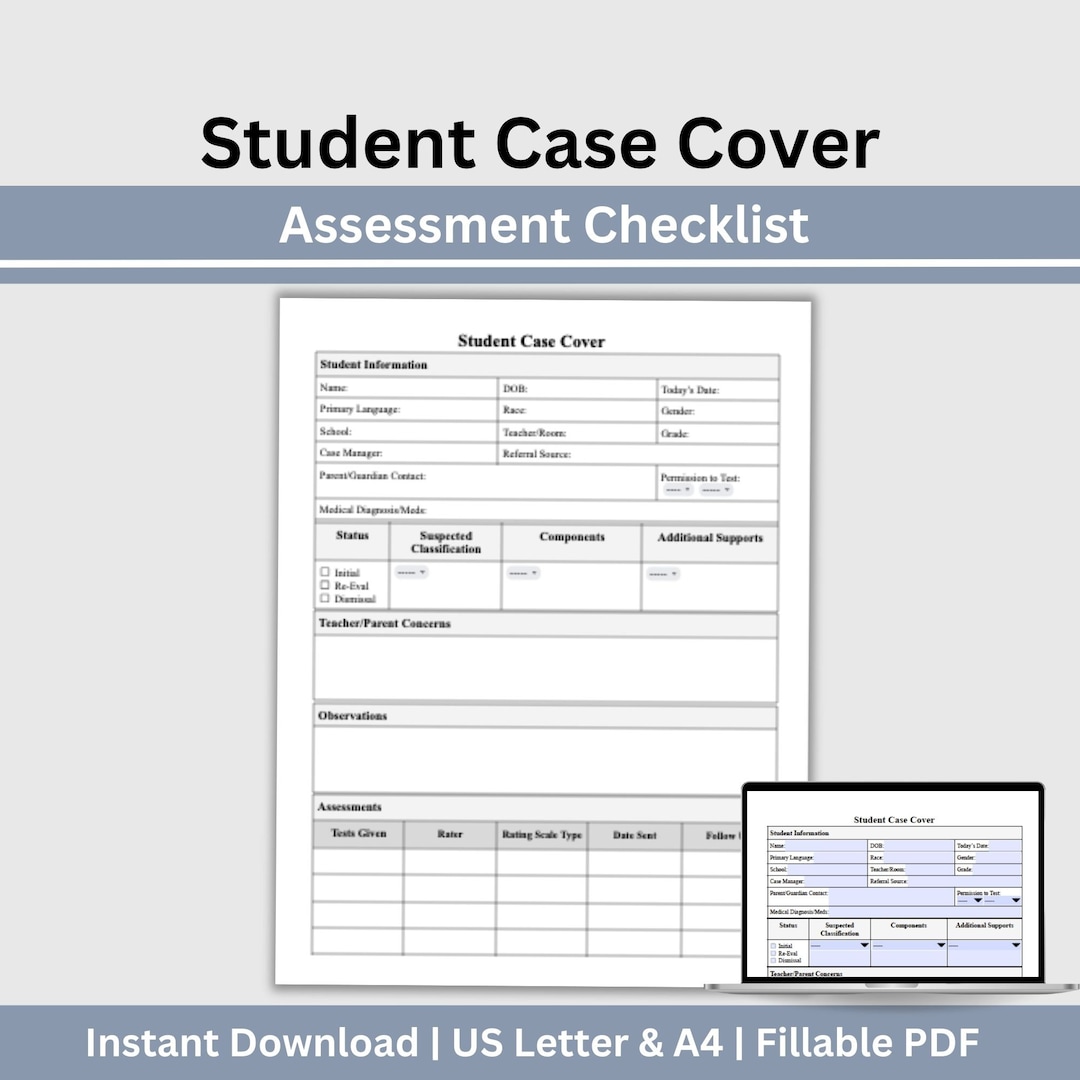 Student Assessment Template, School Psychologist, Student Case Cover ...