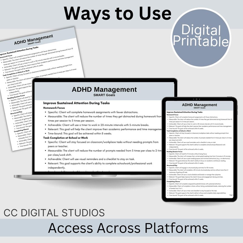 ADHD Smart Goals for Treatment Planning, Therapy Cheat Sheet, Therapy ...