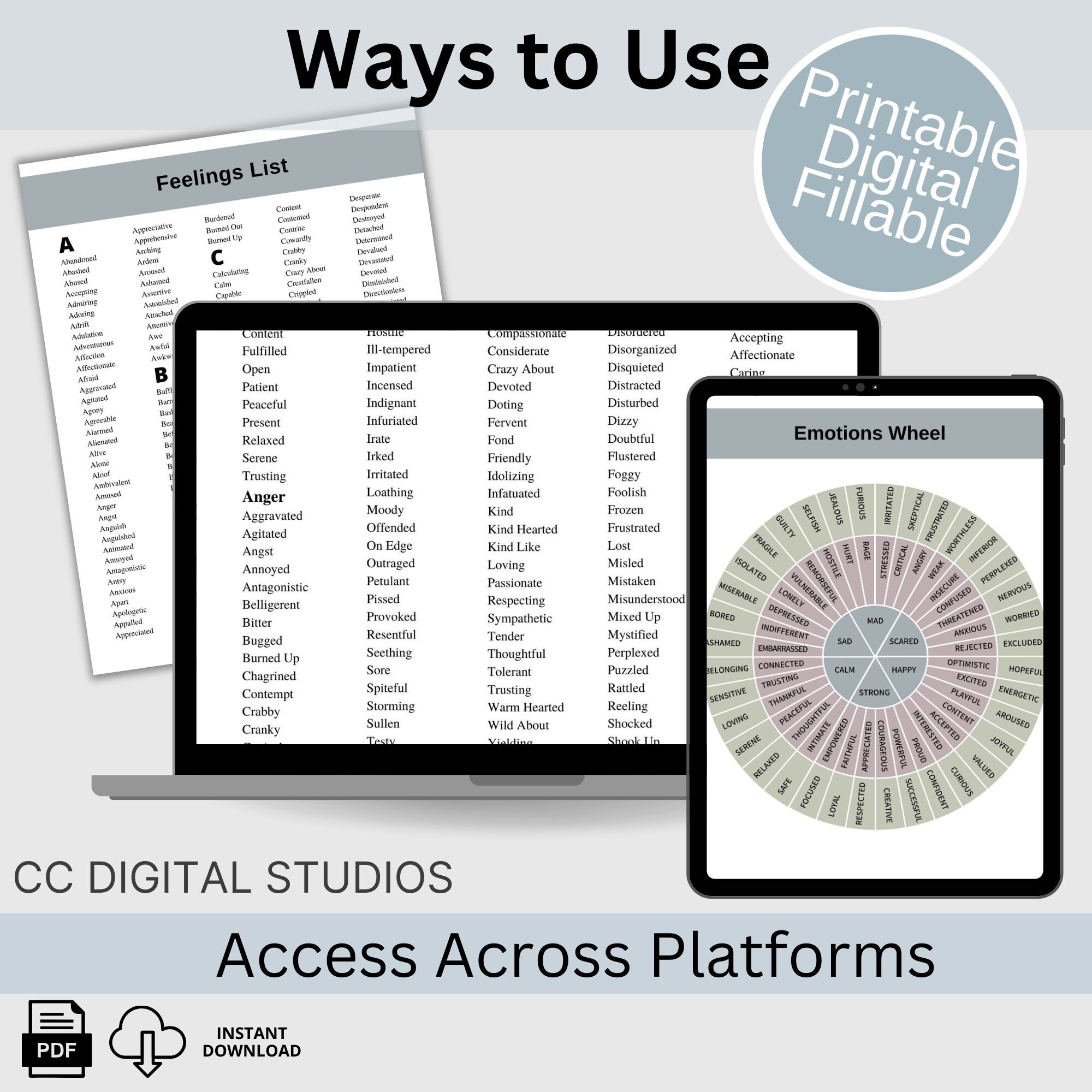Emotion Wheel and Feelings List, Therapy Tool, Feelings Wheel ...