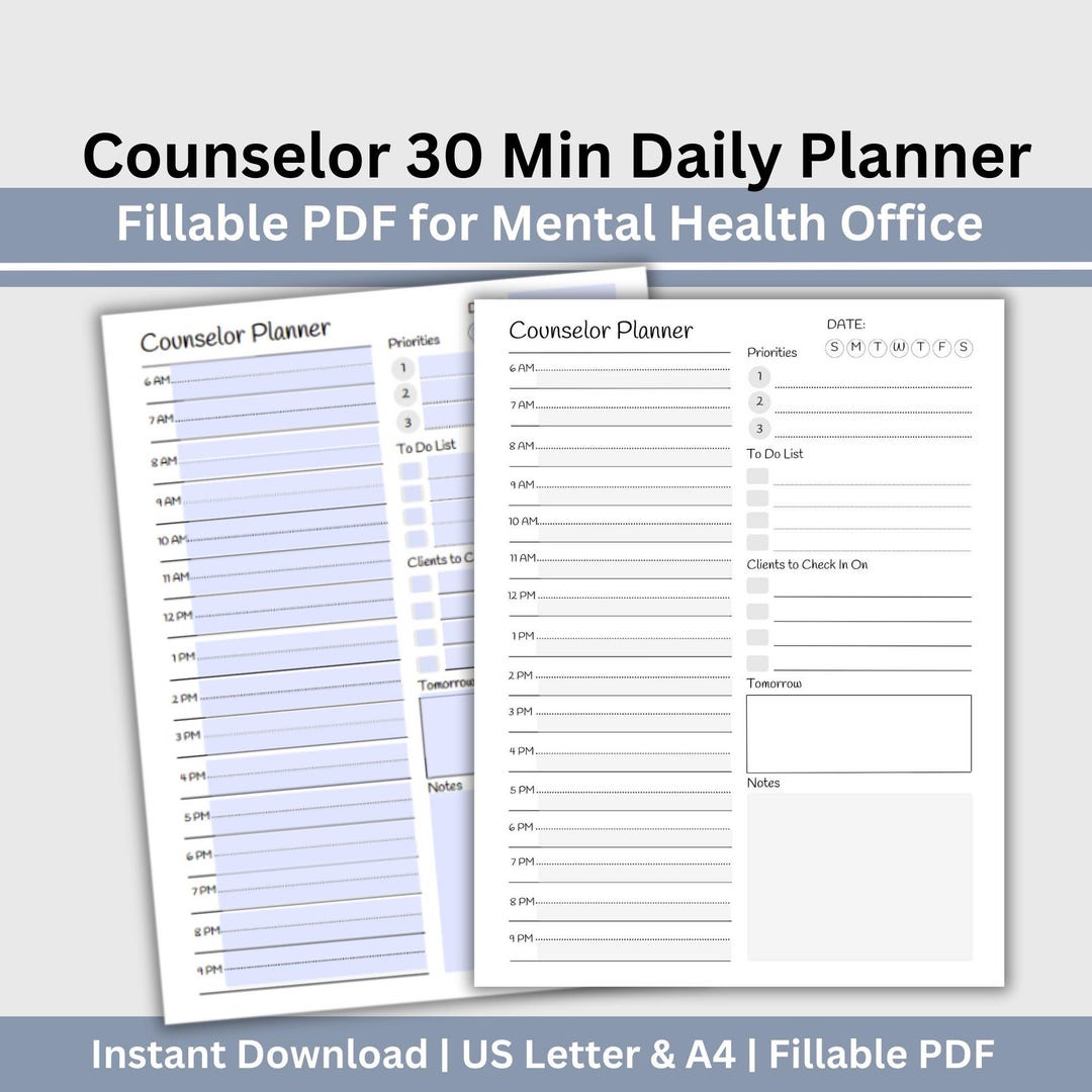 Counselor Daily Planner: 30 Min Clinical Planning Tool (fillable PDF ...