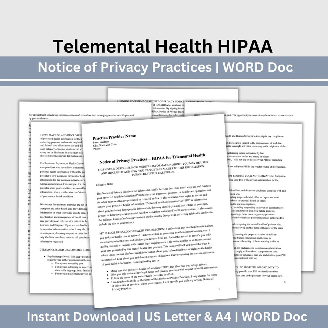 Telemental Health HIPAA Notice of Privacy Practices (WORD Doc) - Etsy