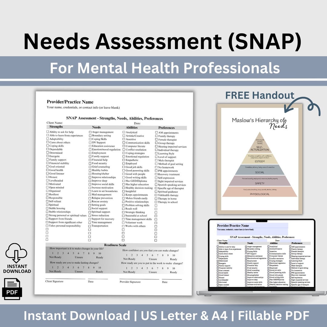 Needs Assessment SNAP, Client Intake Form, Maslow's Hierarchy of Needs ...