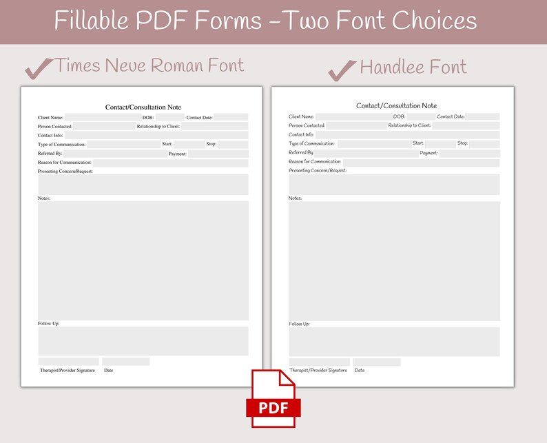 Therapy Contact Note Fillable PDF Consultation Form Therapy - Etsy