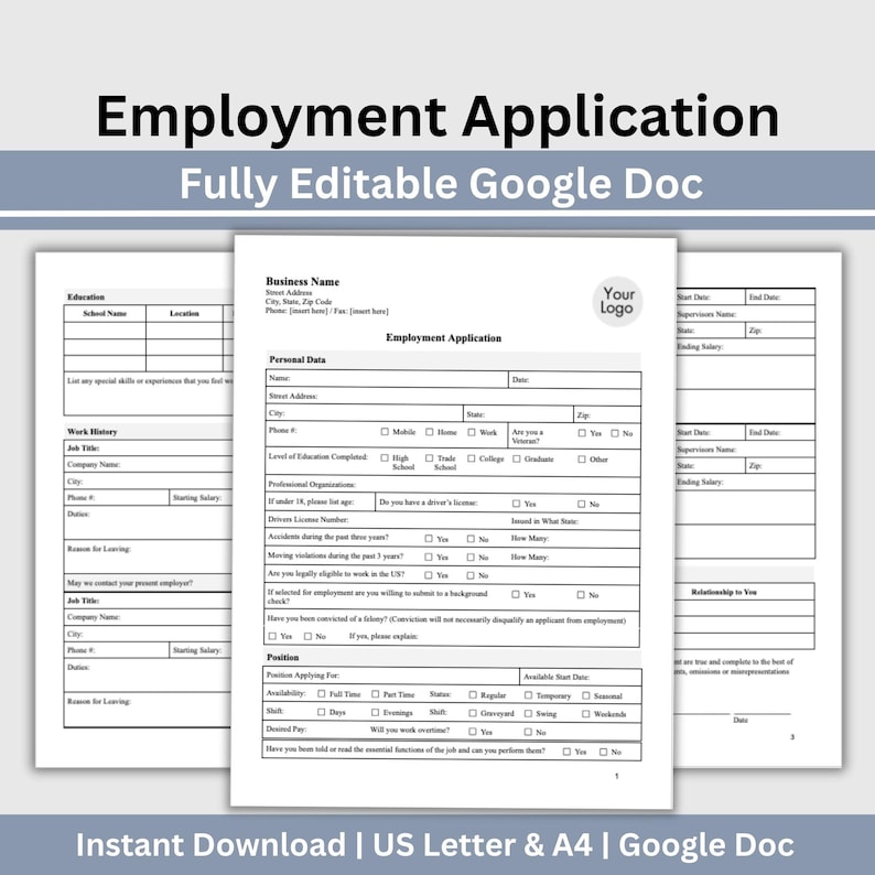 Editable Job Application Template: HR Recruitment Form (google Doc) - Etsy