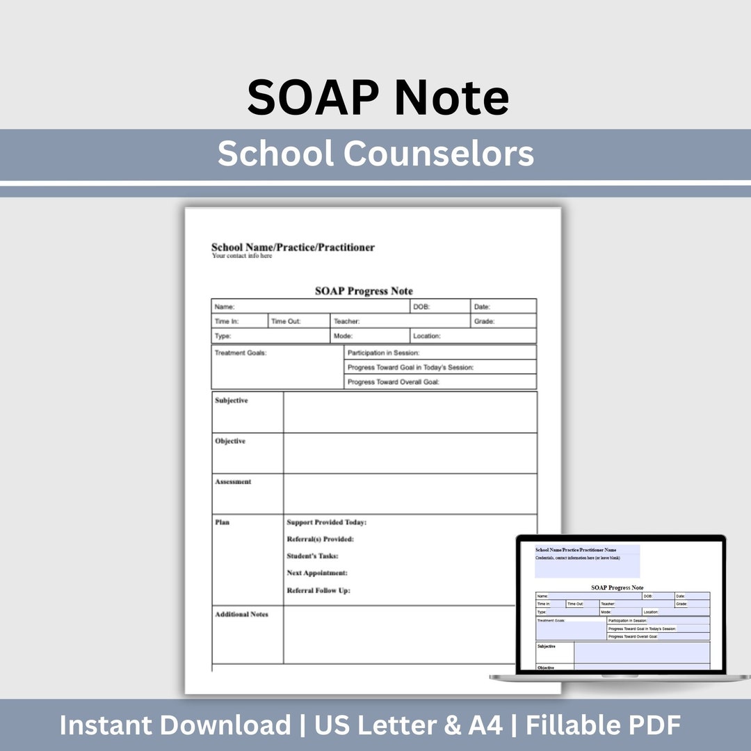 SOAP Note for School Counselors, School Social Worker Progress Note ...