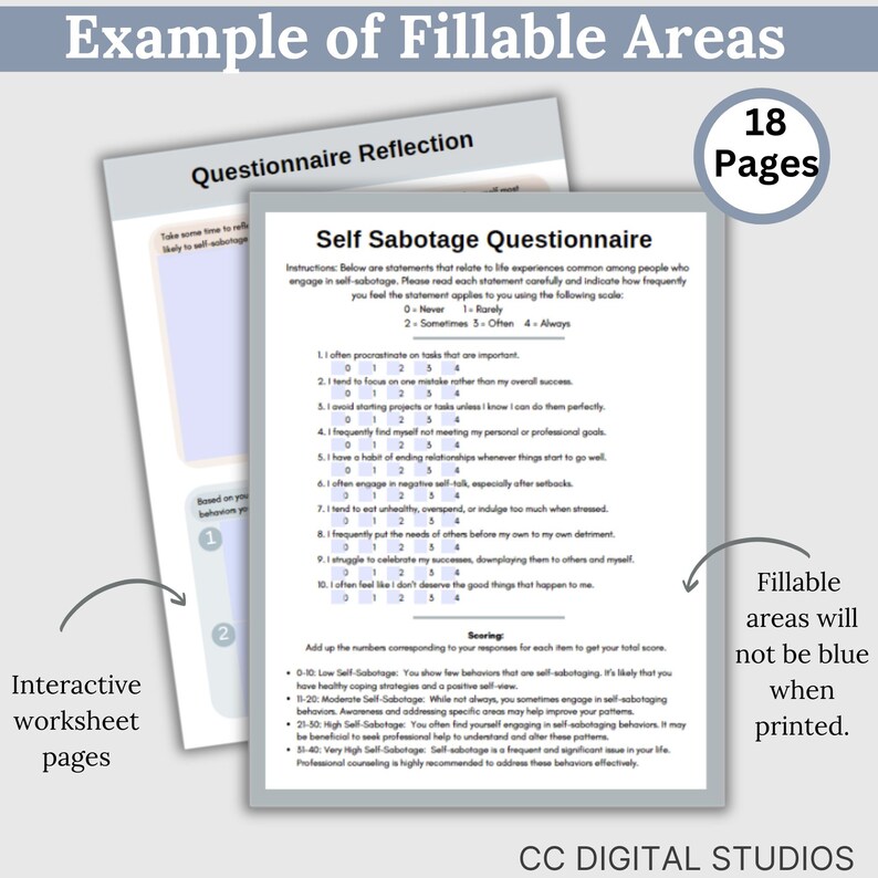 Self Sabotage Workbook, Inner Critic Therapy Worksheets, Self Love ...