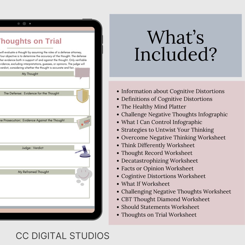 Cognitive Distortion CBT Worksheets, Trauma Therapy Worksheets ...