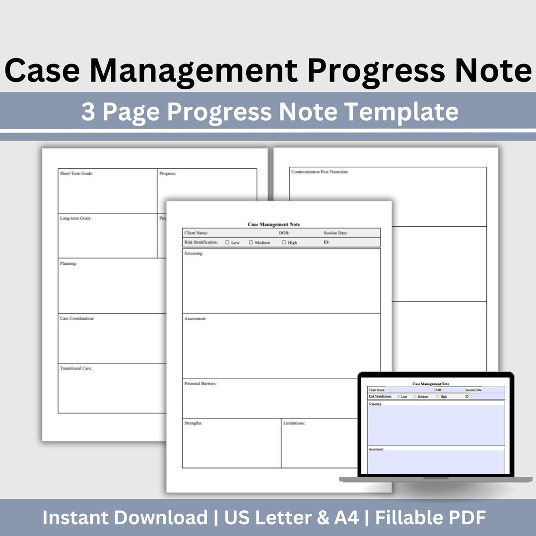 Social Worker Progress Note Template, Perfect for Case Management ...