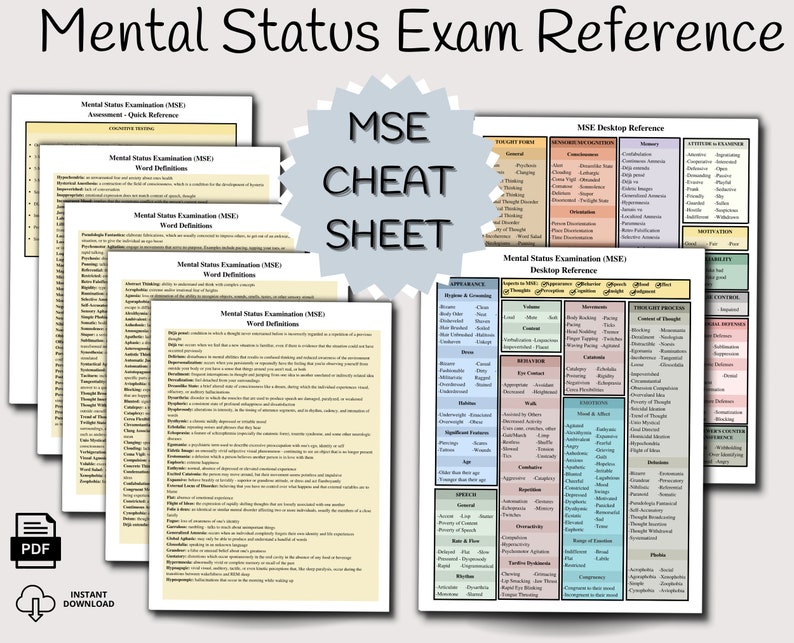 Mental Status Exam Cheat Sheet MSE Desktop Reference MSE - Etsy Ireland