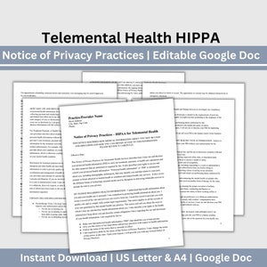 Telemental Health HIPAA Form, Notice of Privacy Practices for Therapist ...
