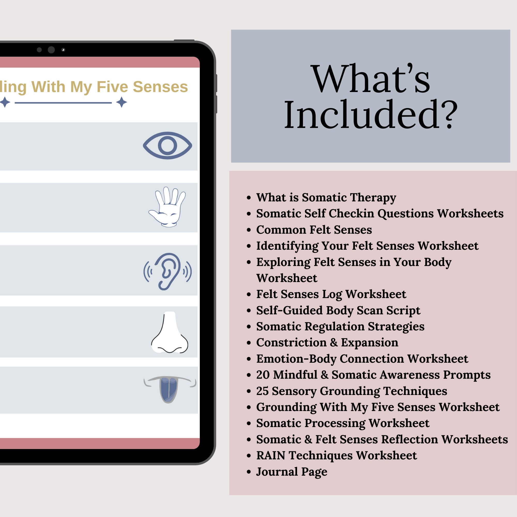 Somatic Therapy Worksheets, Felt Senses Somatic Exercises for Sensory ...