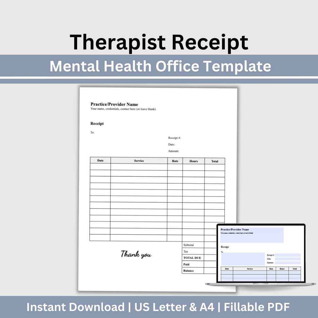 Receipt Template for Therapist Office, Fillable PDF Private Practice ...