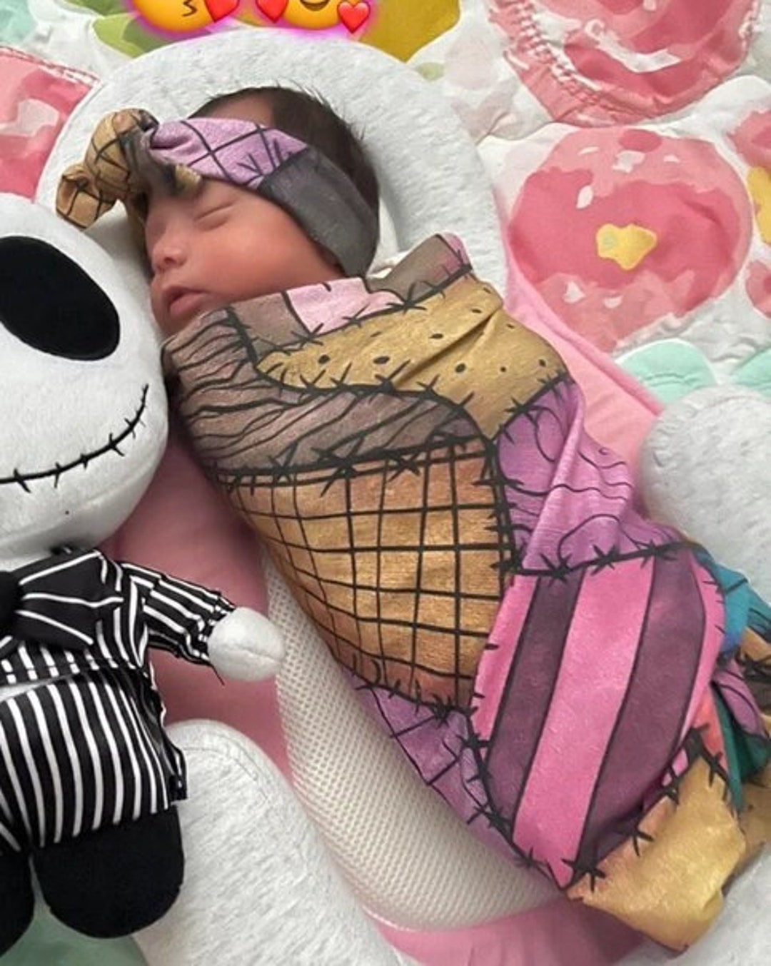 Goth Baby Swaddle With Matching Headband or Cuffed Hat, Soft Stretchy ...