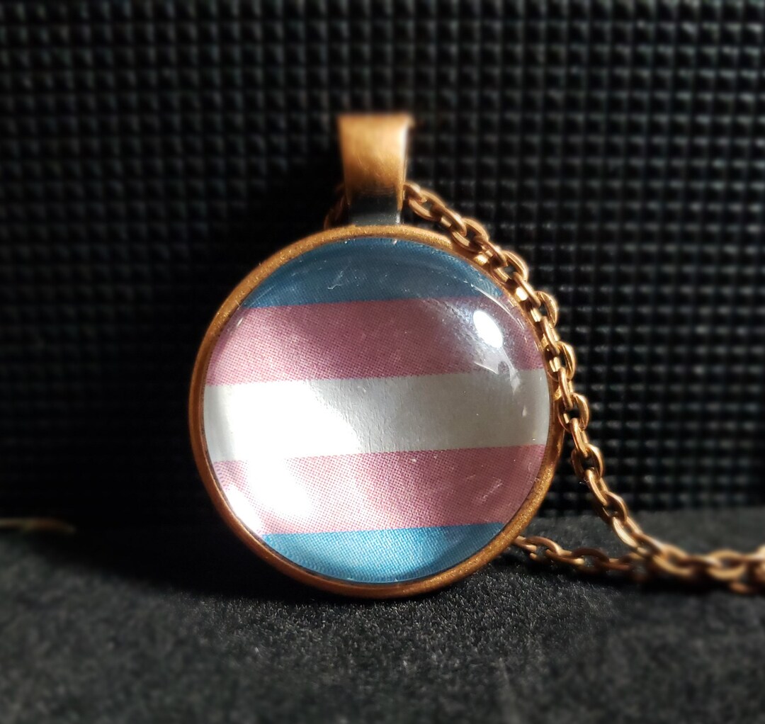 1" Glass Domed Trans Transgender LGBTQ Pride Flag Pendant Necklace 24in ...
