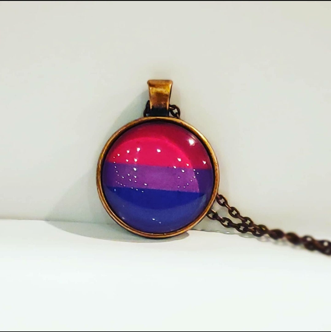 1" Glass Domed Bisexual Pride Bi Flag Pendant Necklace 24" Chain Length ...