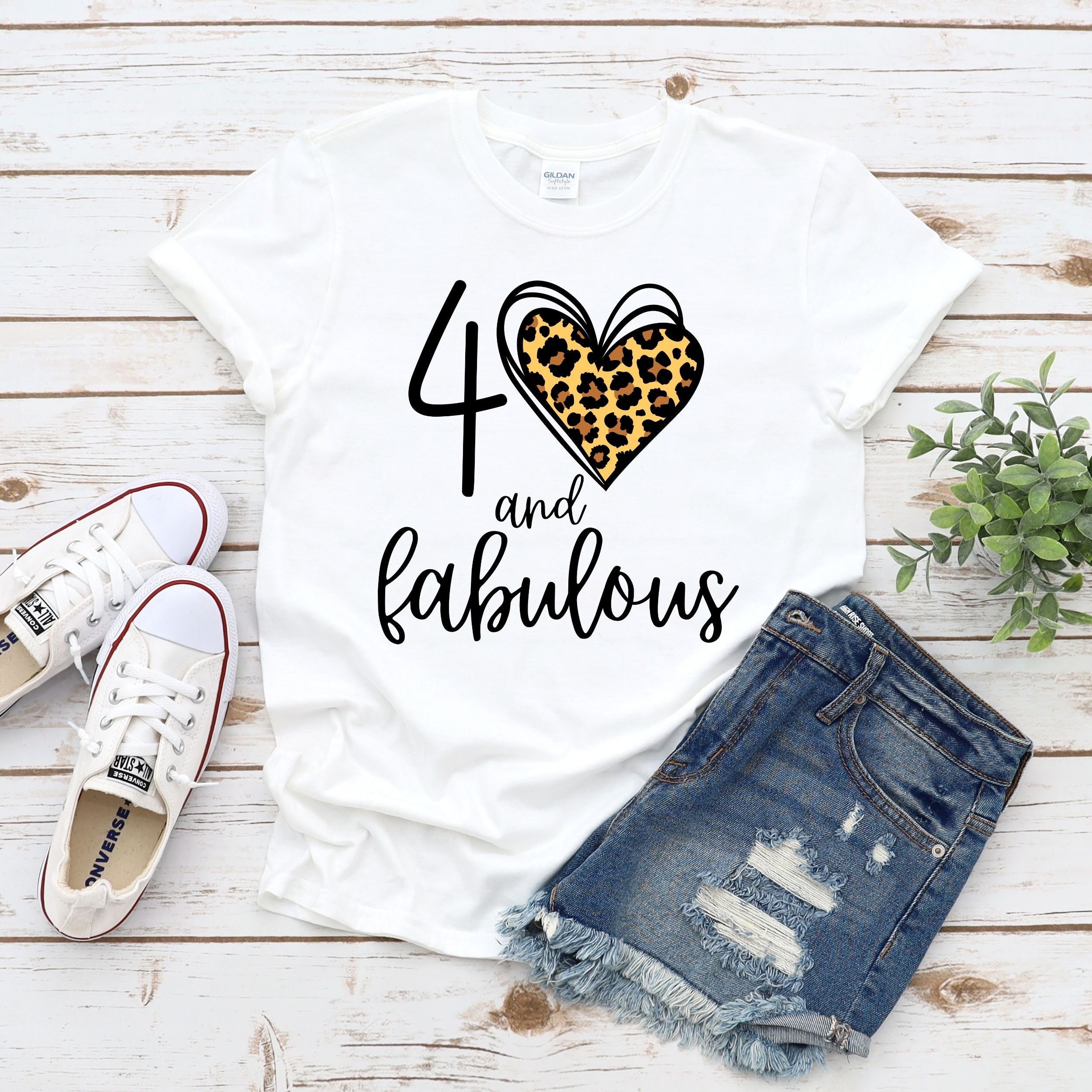 40 and Fabulous Shirt, 40th Birthday Tee, Love Heart Leopard Print ...