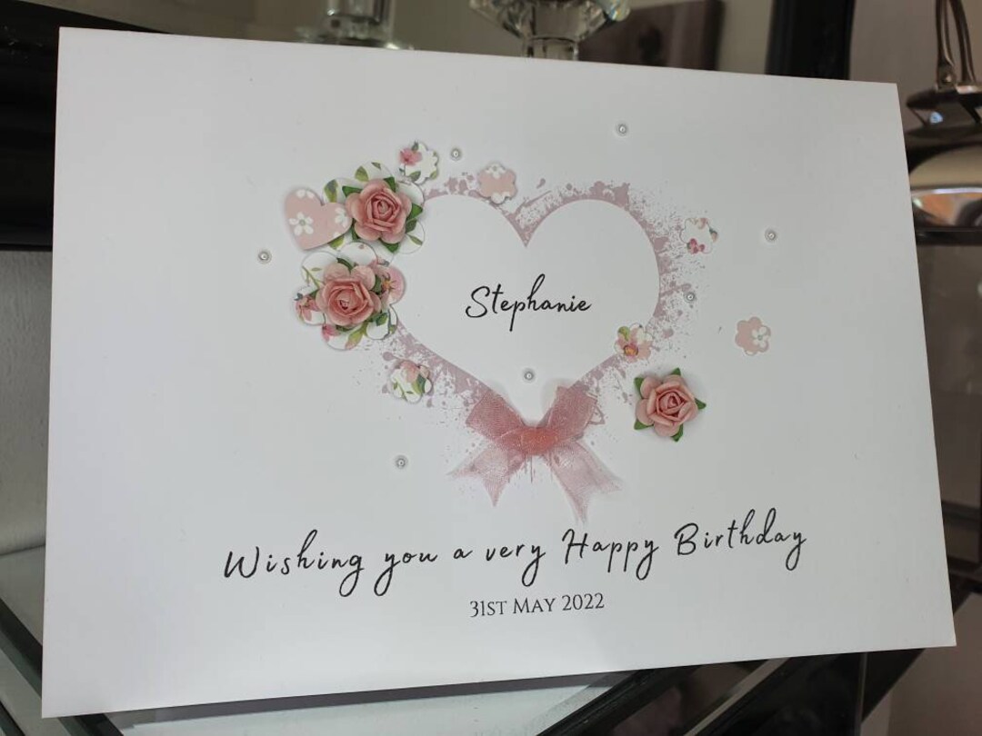 Personalised Name Birthday Card for Her, Paper Flower Birthday Card ...