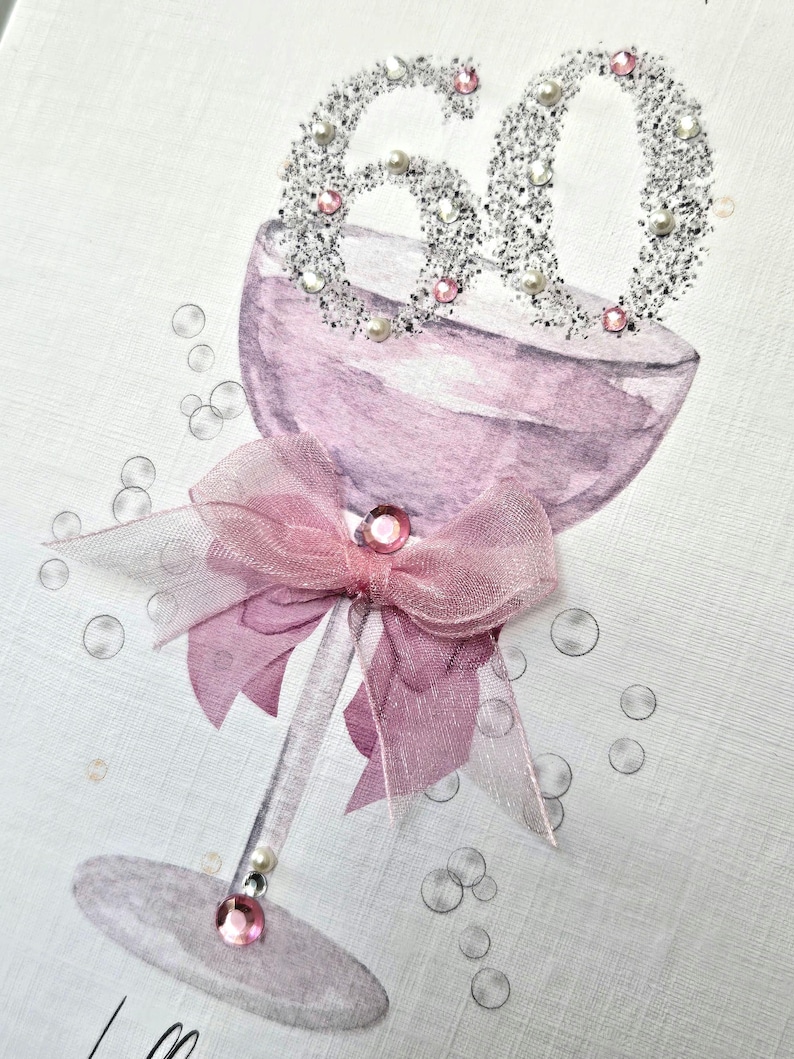 60th Birthday Card, Personalised 60th Birthday Card for Her, Pink ...