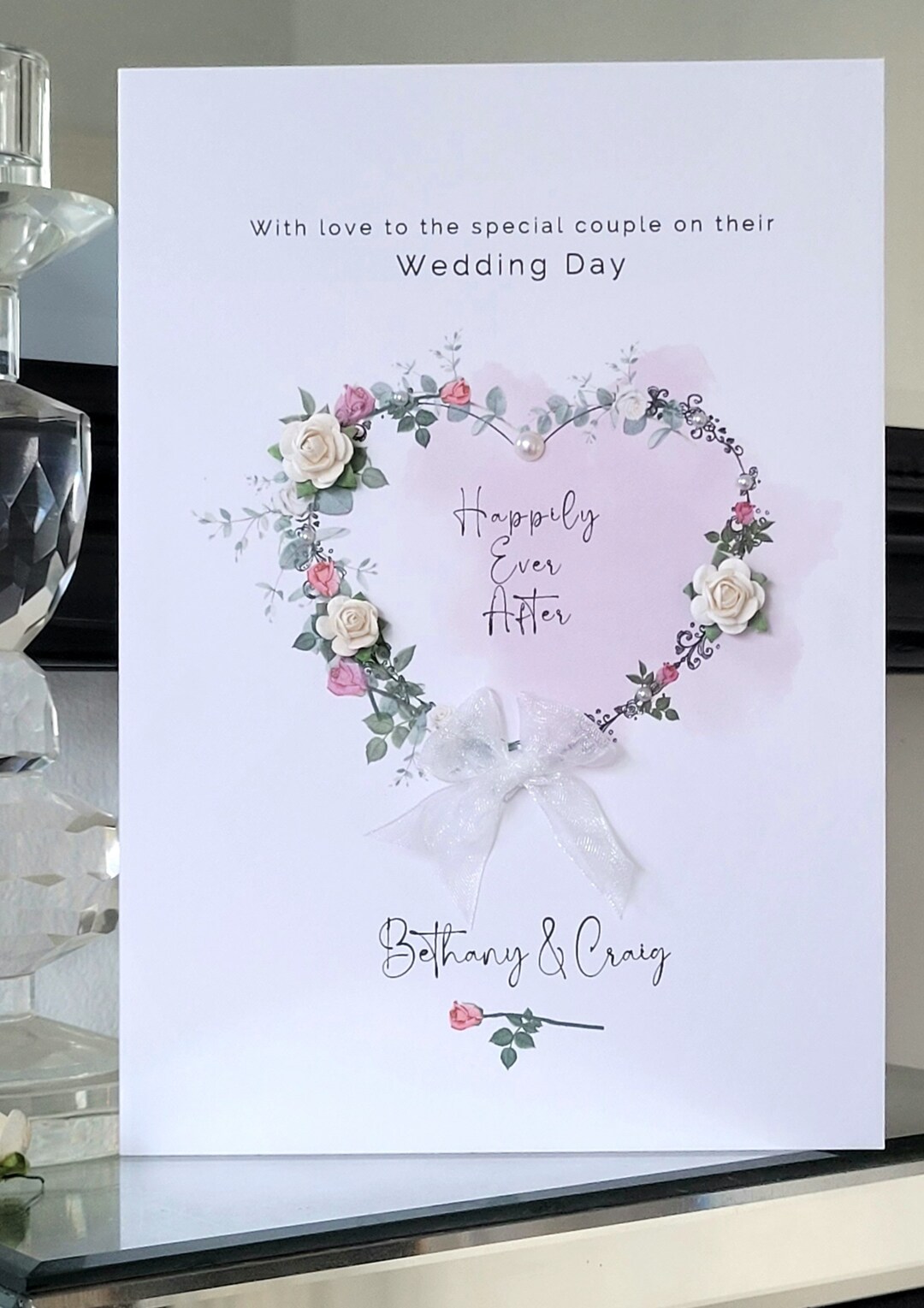 Heart Wedding Card, Personalised Wedding Day Card, Personalised Name ...