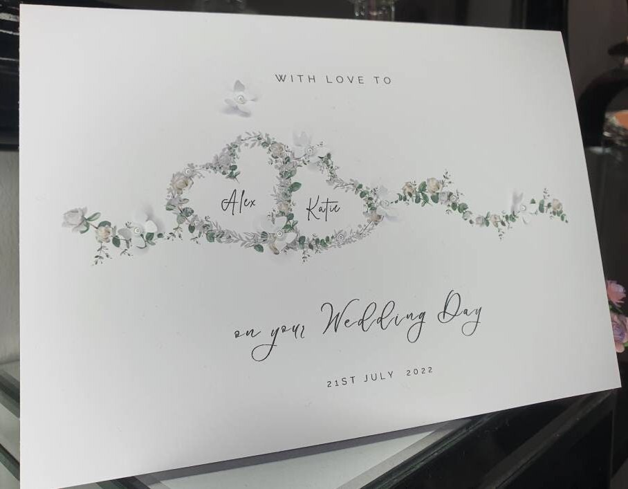 White Wedding Card Two Hearts Wedding Day Card Personalised - Etsy