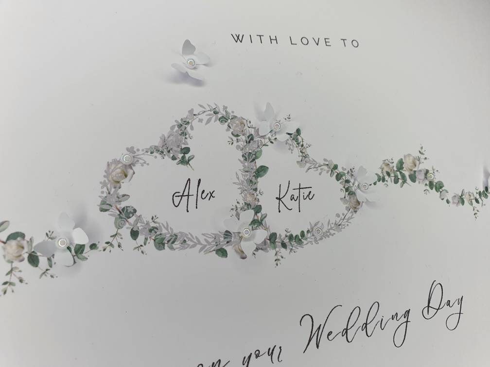 White Wedding Card Two Hearts Wedding Day Card Personalised - Etsy