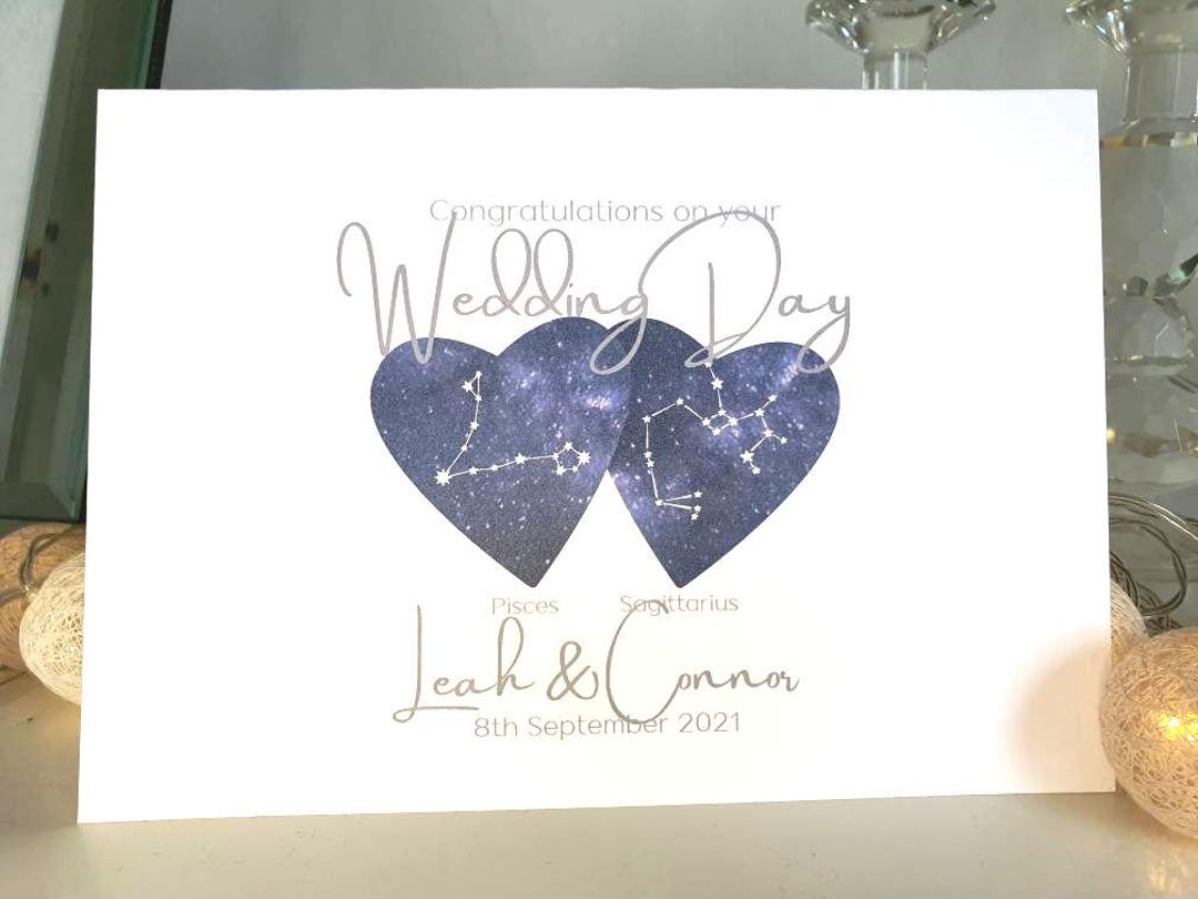 Star Sign Wedding Card, Wedding Star Sign Card, Personalized Zodiac ...