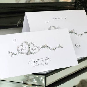 White Wedding Card, Two Hearts Wedding Day Card, Personalised Name and ...