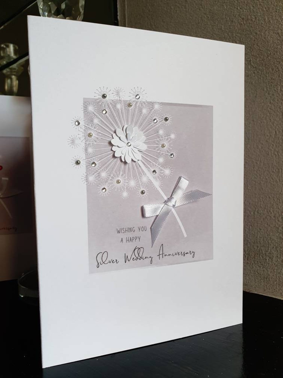 Silver Flower Wedding Anniversary Card 25th Wedding - Etsy