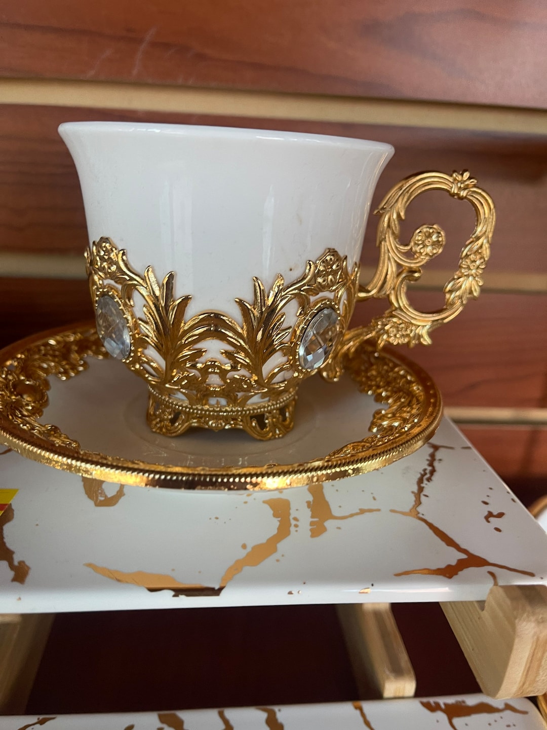 Large Elegant Gold & Silver Tea Set of Six With Plates - Etsy